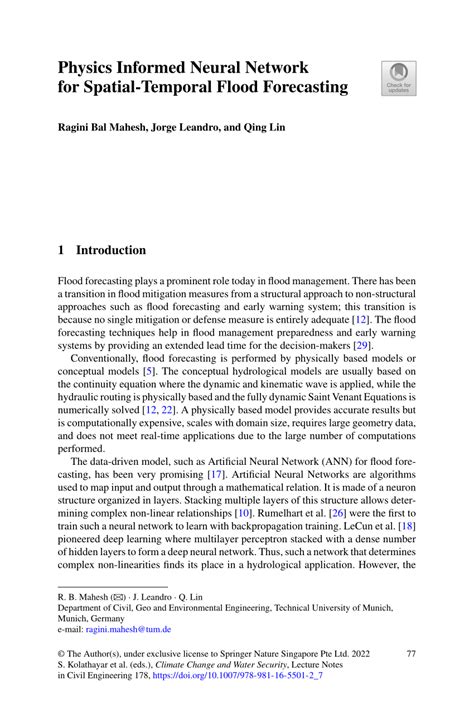 Pdf Physics Informed Neural Network For Spatial Temporal Flood