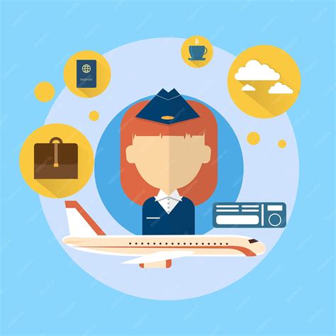 스튜 어디 스 공항 승무원 아이콘 평면 벡터 일러스트 레이 션 프리미엄 벡터