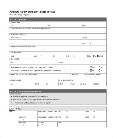 FREE Sample Personal History Statement Templates In MS Word PDF