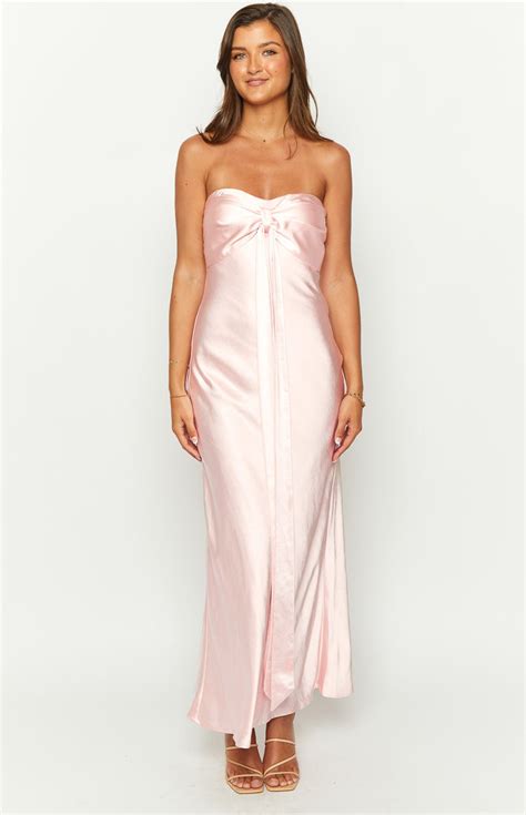 Ariella Pink Satin Strapless Maxi Dress Beginning Boutique Us