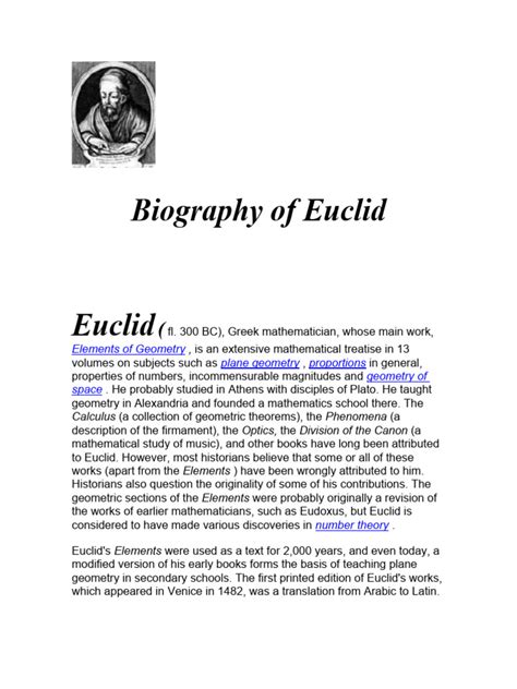 Biography Of Euclid Pdf Euclid Axiom