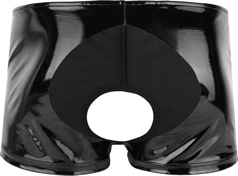 Mens Wet Look Patent Leather Sexy Open Front Underwearmens G String