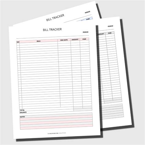 Planning Essentials Bill Tracker Printable Insert Chiclypoised