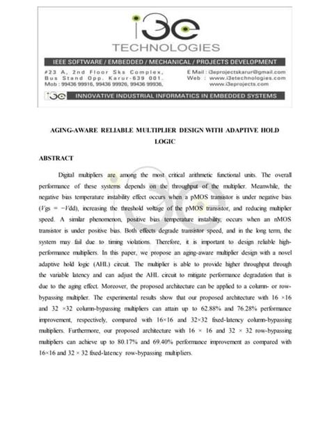 Aging Aware Reliable Multiplier Design With Adaptive Hold Logic Pdf