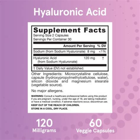 Jarrow Formulas® Naturally Derived Hyaluronic Acid Capsules 120 Mg 60