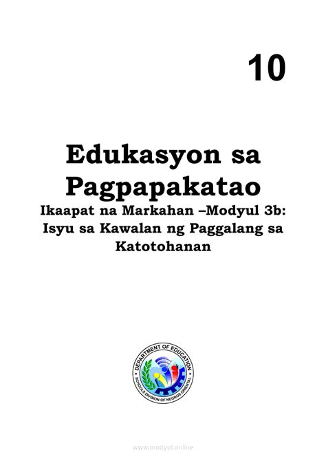 Edukasyon Sa Pagpapakatao Ikaapat Na Markahan Modyul 3b Isyu Sa