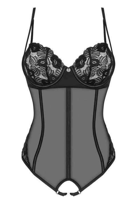 Black Sheer Mesh And Lace Crotchless Teddy Lingerie Seduction
