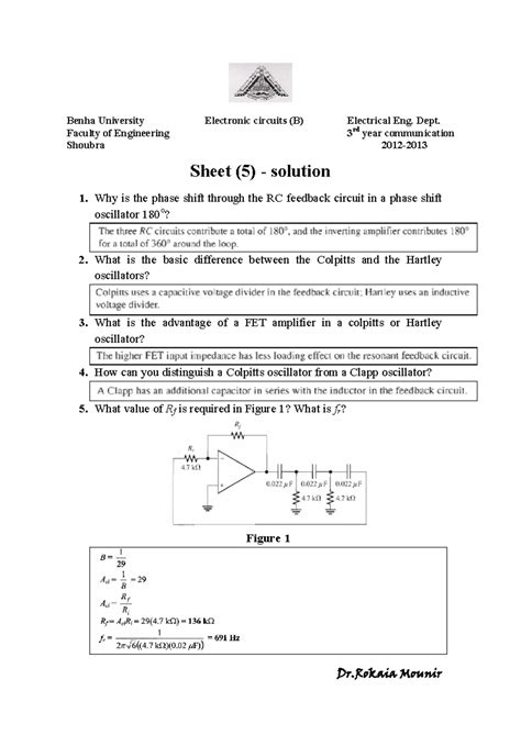 Sheet 5 Solution Practice Problems Related To Electronics Circuit
