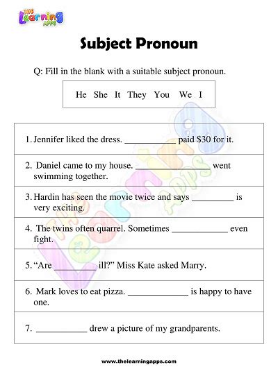 Free Subject And Object Pronoun Worksheets For Grade 3