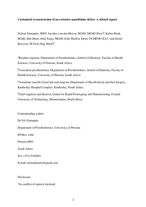 Pdf Customized Reconstruction Of An Extensive Mandibular Defect A