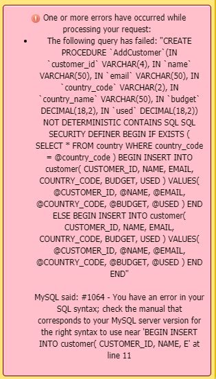 Mysql Phpmyadmin Stored Procedures Syntax Error If Else Stack Overflow