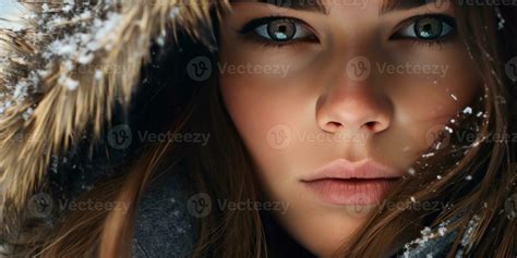 Ai Generated Close Up Of Woman In Hooded Coat Intense Gaze And