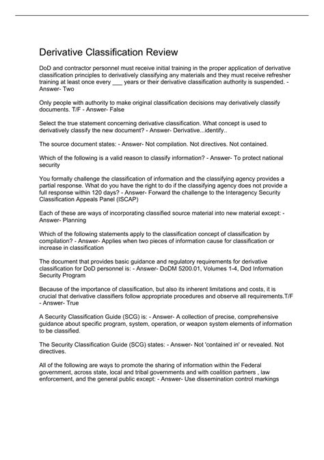 Derivative Classification Review Questions With Complete Solutions Derivative Classification