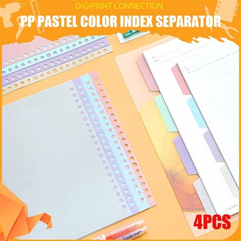 PP Pastel Index Page Separator Colors Loose Leaf Binder Sheets A B A Stationary Crafting