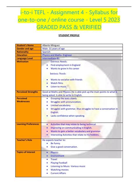 I To I Tefl Assignment 4 Syllabus For One To One Online Course