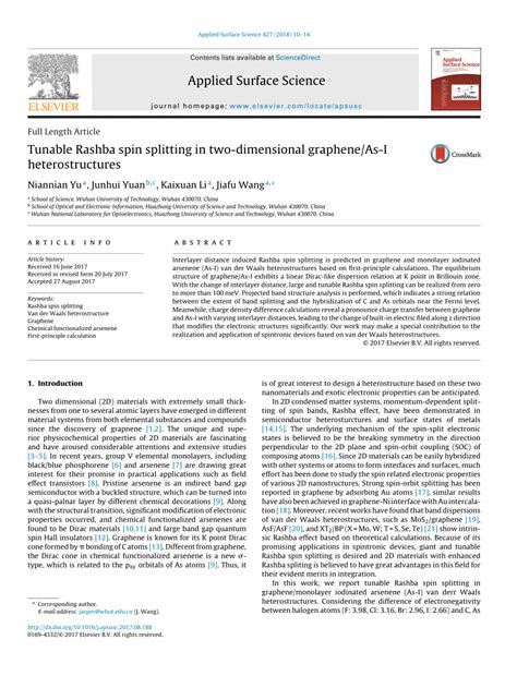 Pdf Tunable Rashba Spin Splitting In Two Dimensional Grapheneas I Heterostructures