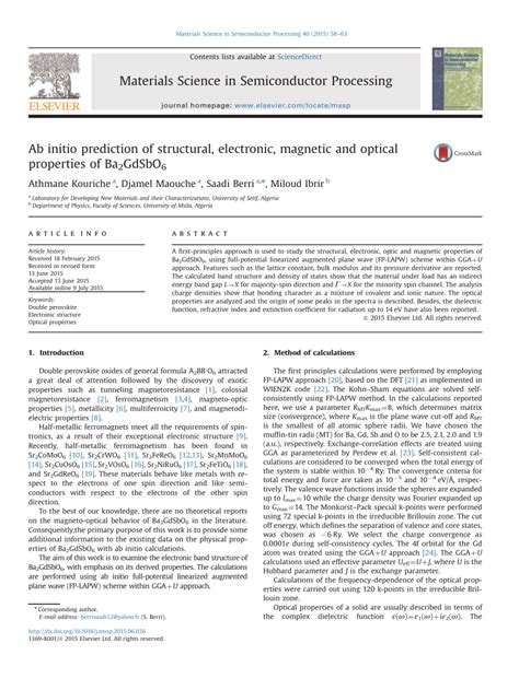 Pdf Ab Initio Prediction Of Structural Electronic Magnetic And Optical Properties Of Ba2gdsbo6