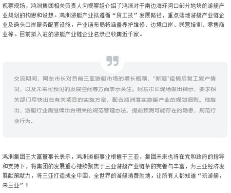 三亚市长阿东率队考察鸿洲集团游艇产业未来规划布局