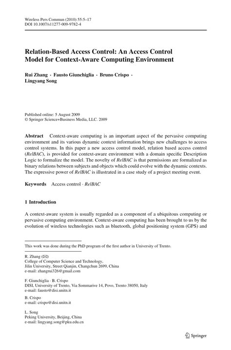 Pdf Relation Based Access Control An Access Control Model For Context Aware Computing Environment
