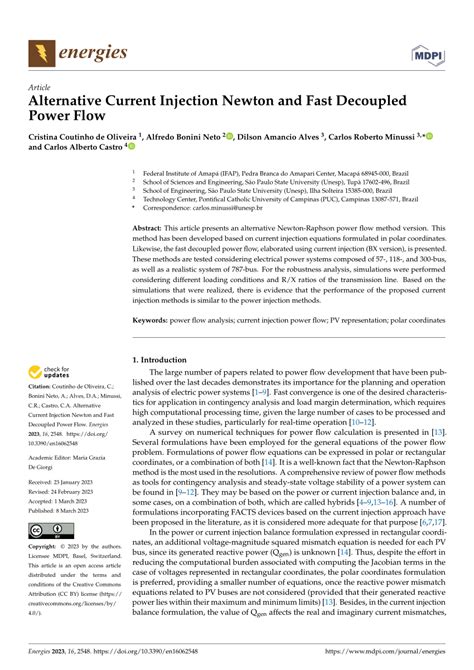 PDF Alternative Current Injection Newton And Fast Decoupled Power Flow