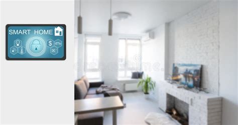 Smart Home Automation App On Mobile With Home Interior In Background Internet Of Things Concept