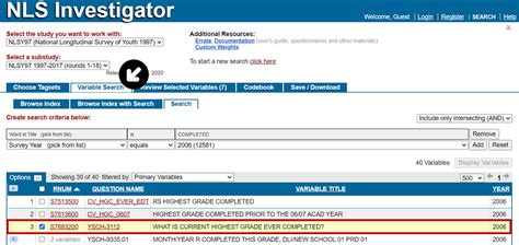 Review Selected Variables Tab National Longitudinal Surveys