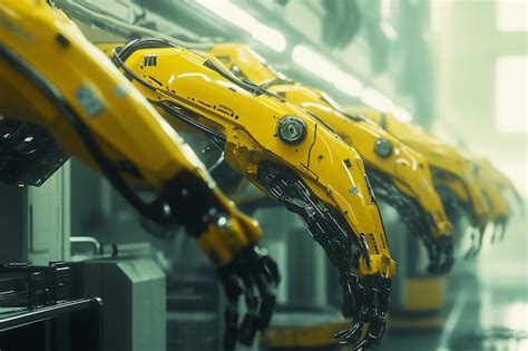 a row of yellow robots with the word robot on the back premium ai
