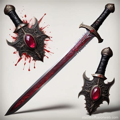 Sword With Black Leather Hilt And Blood Ruby Stable Diffusion Online