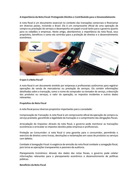 A Importância Da Nota Fiscal Pdf Recibo Impostos