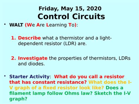 Control Circuits Ldrs Thermistors And Diodes Ppt Gcse Physics Teaching Resources
