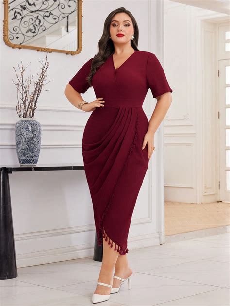 Shein Modely Plus Size Womens Slim Fit Dress With Pleated Design