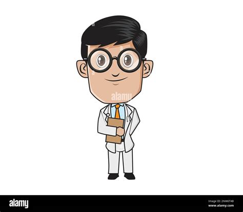 Smiling Doctor Holding Clipboard Illustration With Cartoon Style Stock