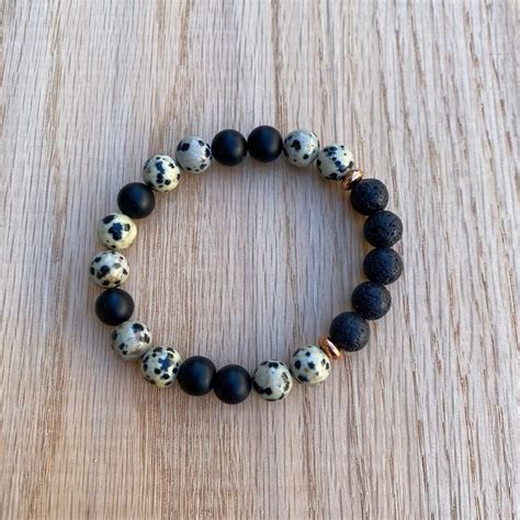 Dalmatian Jasper And Black Onyx Essential Oil Diffuser Bracelet