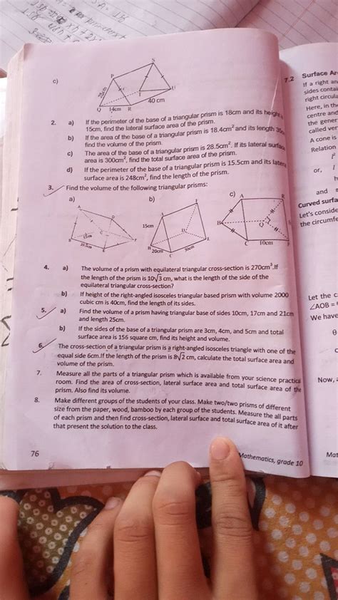 C 2 A If The Perimeter Of The Base Of A Triangular Prism 15 Cm Find T