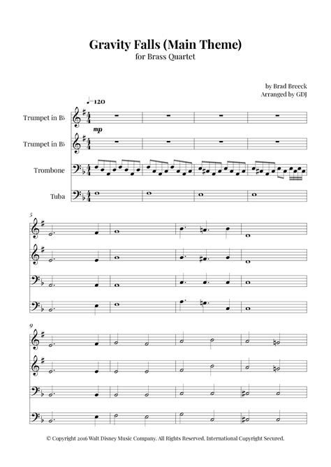 Gravity Falls Main Theme Arr Gdj Sheet Music Brad Breeck Brass