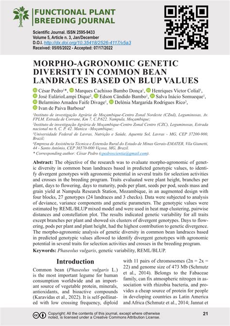 Pdf Morpho Agronomic Genetic Diversity In Common Bean Landraces Based