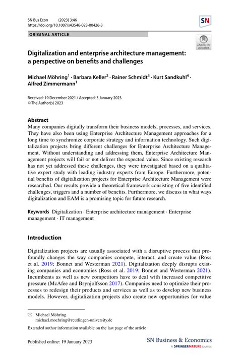 Pdf Digitalization And Enterprise Architecture Management A
