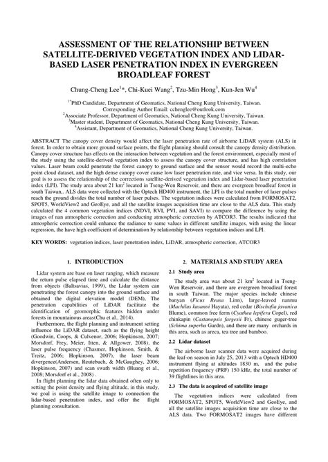 Pdf Assessment Of The Relationship Between Satellite Derived Vegetation Index And Lidar Based