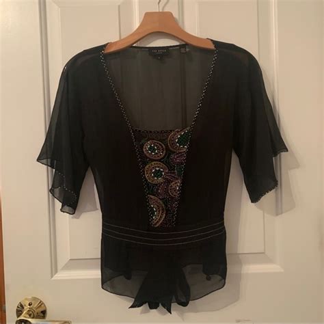 Ted Baker London Tops Ted Baker London Black Beaded Sheer Blouse