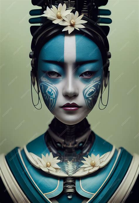 Premium Photo Cinematic Illustration Of An Android Robot Geisha Woman