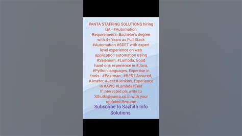 Panta Staffing Solutions Hiring Qa Engineer Testingjobs Qaengineer