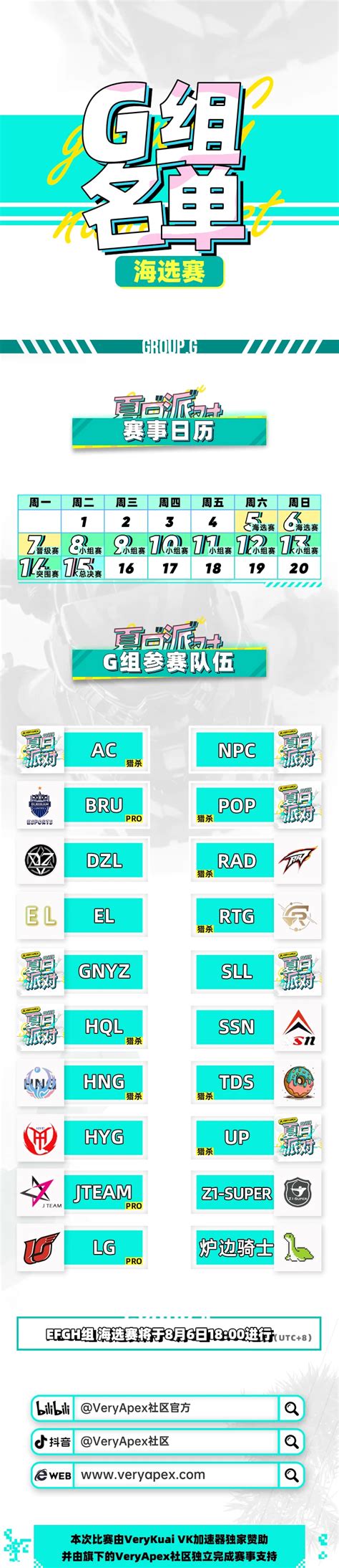VeryApex玩家社区2023夏日派对 海选赛分组名单如图 VeryApex