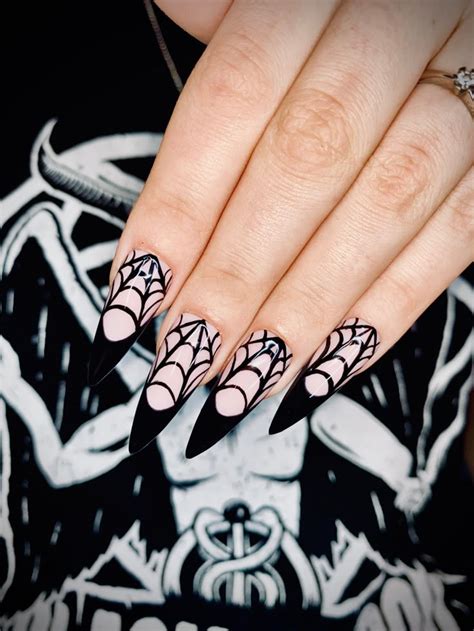 Spider Web French Tip Press On Nails Halloween Nails Gothic Nails