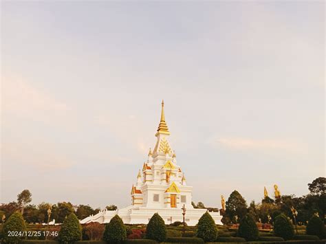 บรรยากาศยามเย็นก่อนทำวัตรเย็น วัดป่าศรีคุณาราม ตำบลบ้านจีต อำเภอกู่แก้ว