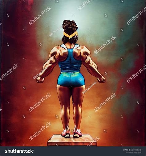 Girl Bodybuilder Huge Muscles Rear View Stock Illustration 2216608741