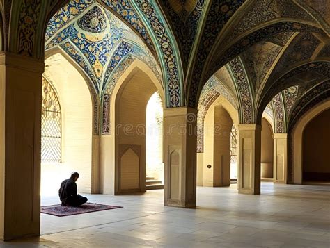 Praying Muslim Man Believe In Islam In A Mosque Stock Illustration