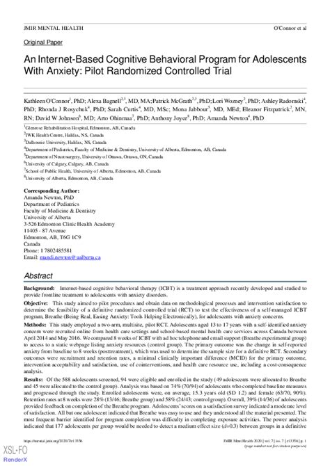 Pdf A Randomized Controlled Pilot Trial Evaluating An Internet Based Cognitive Behavioural