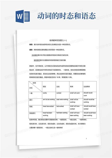 动词的时态和语态word模板下载 编号lpzgwnyn 熊猫办公