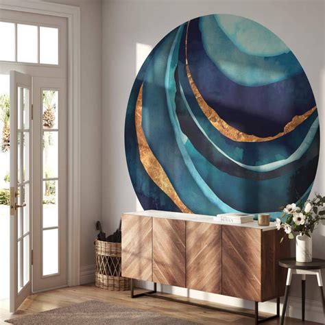 Fototapete SpaceFrog Designs Blau Und Gold Rund Wall Art De