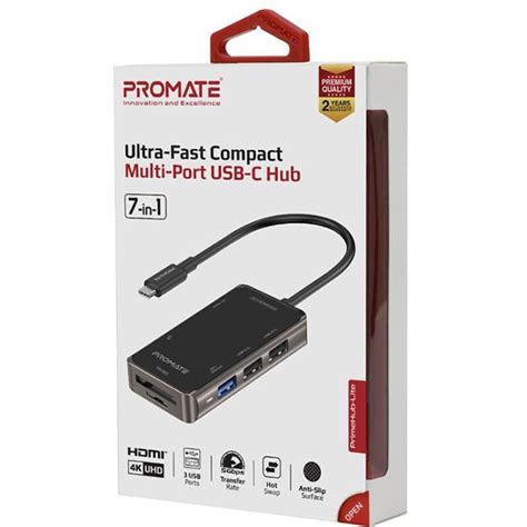 Hub USB Type C 7in1 PROMATE PrimeHub Lite USB 3 0 HDMI SD MicroSD Negru
